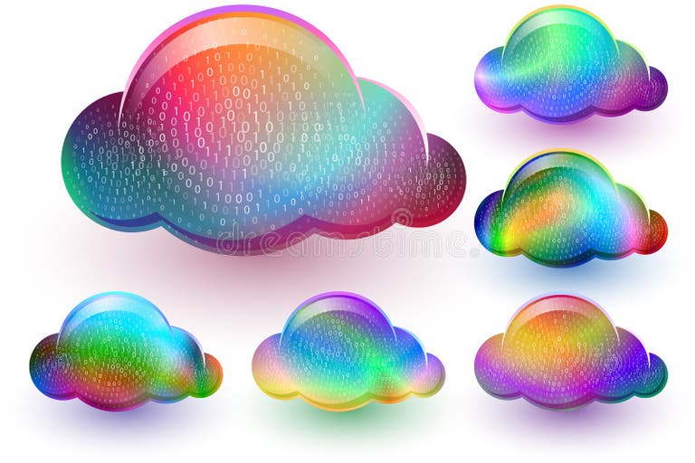 Cloud Computing Virtual Storage Binary Code Data Multicolor Icon Set ...