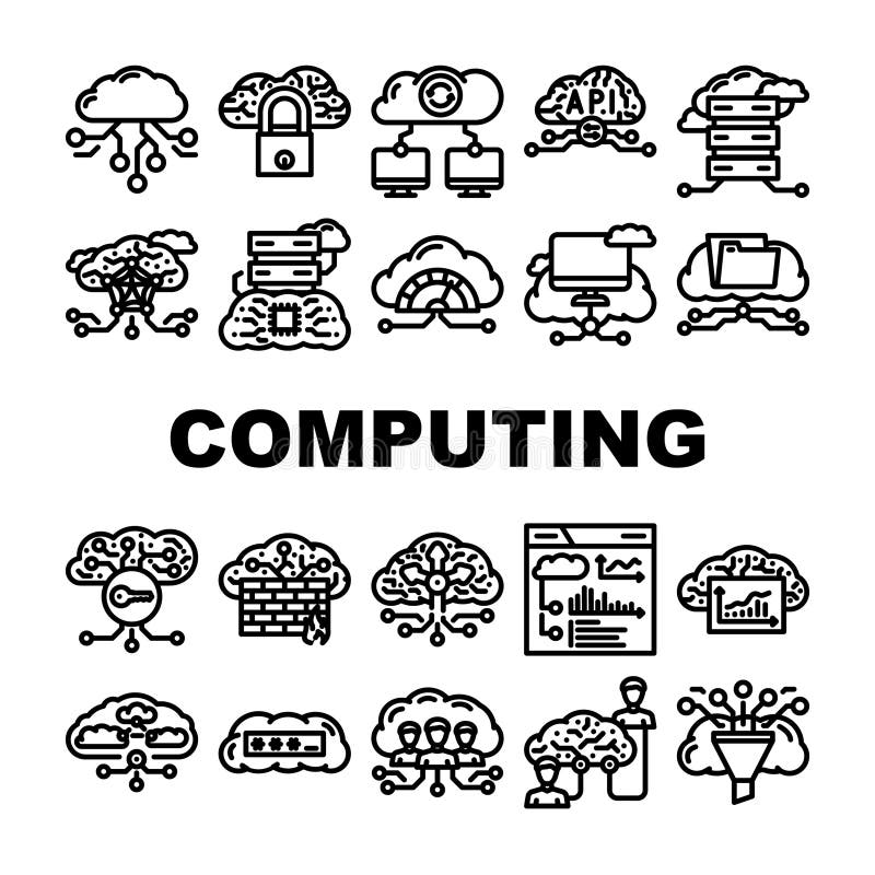 Cloud Computing Virtualization Icons Set Vector Stock Illustration