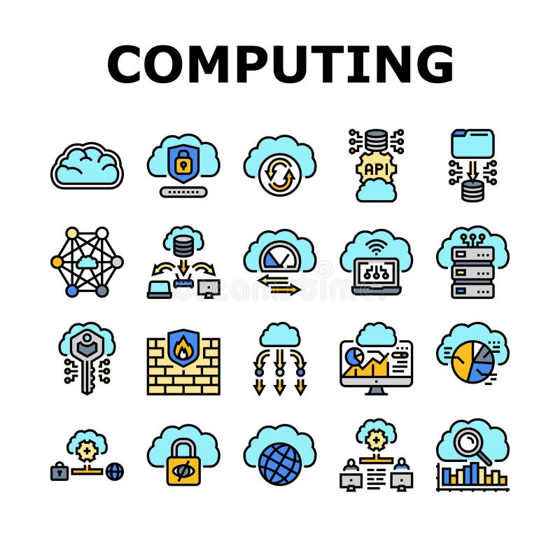Cloud Computing Virtualization Icons Set Vector Stock Illustration ...