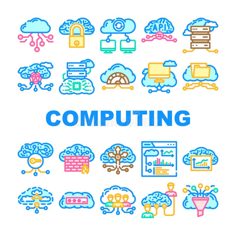 Cloud Computing Virtualization Icons Set Vector Stock Illustration