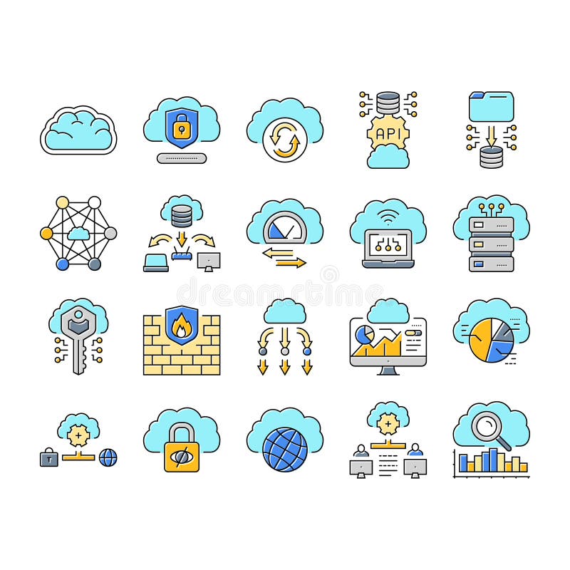 Cloud Computing Virtualization Icons Set Vector Stock Illustration - Illustration of ...