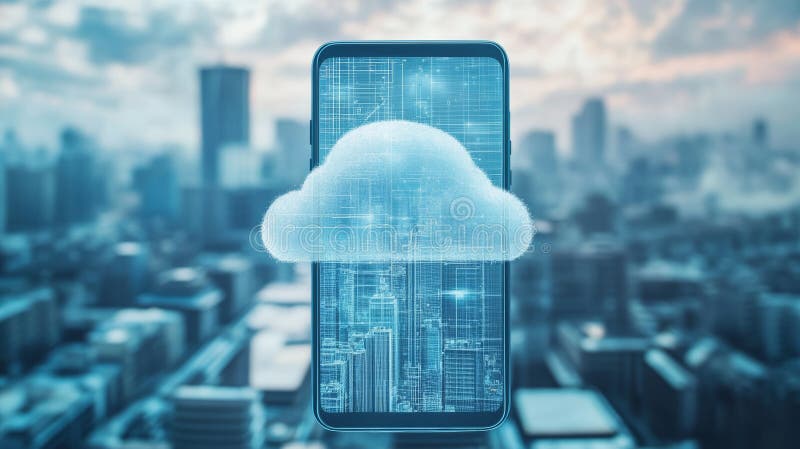 Cloud Computing Visualization Smartphone Display Against Urban ...
