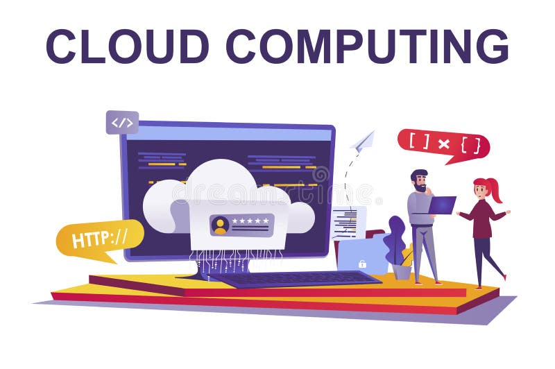 Cloud Computing Web Concept in Flat Style. People Working at Datum Center Stock Vector ...