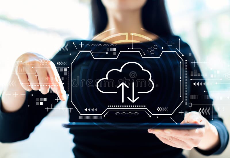 Cloud Computing with Woman Using Tablet Stock Image - Image of ...