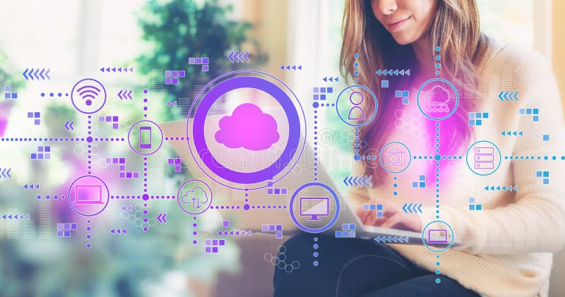 Cloud Computing with Woman Using a Laptop Stock Image - Image of ...