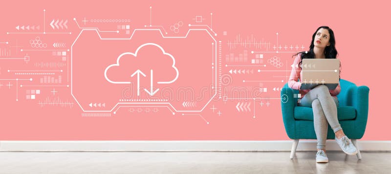 Cloud Computing with Woman Using a Laptop Stock Photo - Image of ...