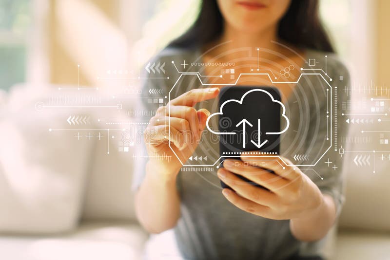 Cloud Computing with Woman Using a Smartphone Stock Image - Image of ...