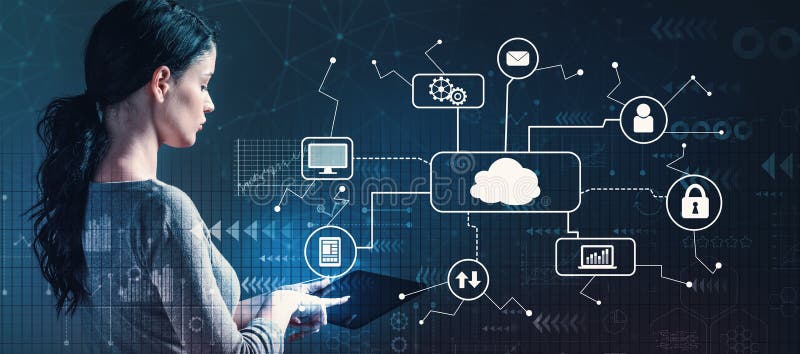 Cloud Computing with Woman Using a Tablet Stock Image - Image of tablet ...