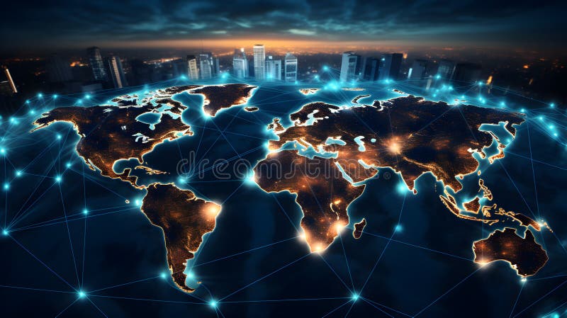 World Map Technology Style, Data Centers and Worldwide Network Stock ...