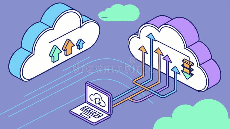 Cloud with Connected Devices and Data Flow, Cloud Computing Vector ...
