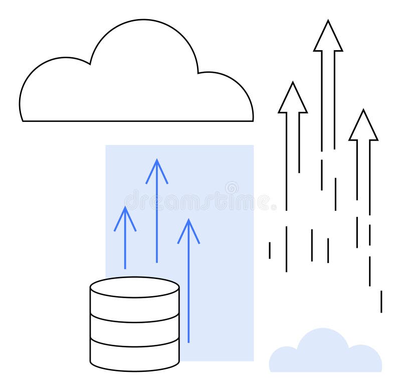 Cloud Storage with Data Transfer Concept Featuring Upward Arrows and Simple Graphic Elements ...