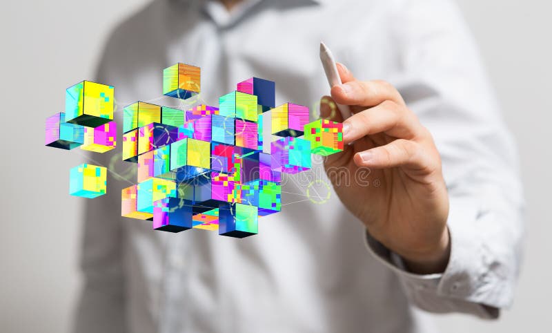 A Cloud Connected To Many Objects on a Virtual Screen Stock Image ...