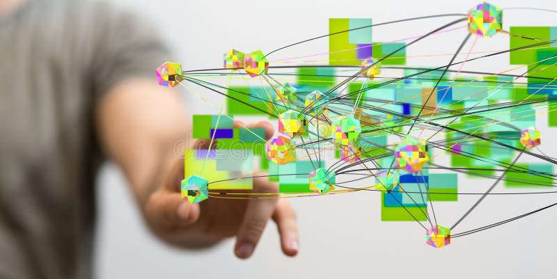 A Cloud Connected To Many Objects on a Virtual Screen Stock Image ...