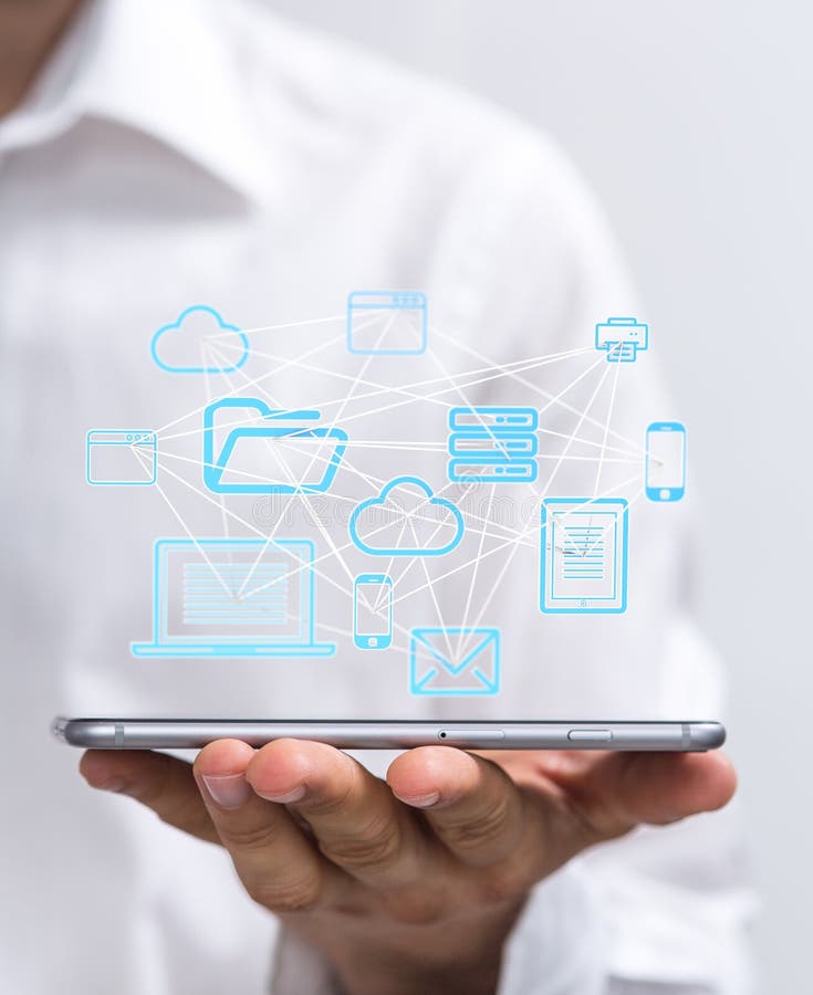 A Cloud Connected To Many Objects on a Virtual Screen Stock Photo ...