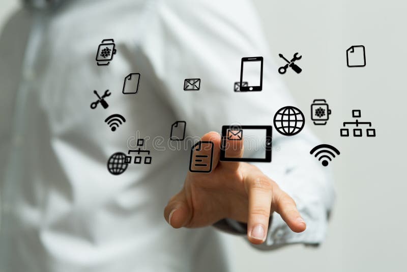 A Cloud Connected To Many Objects on a Virtual Screen Stock Photo ...