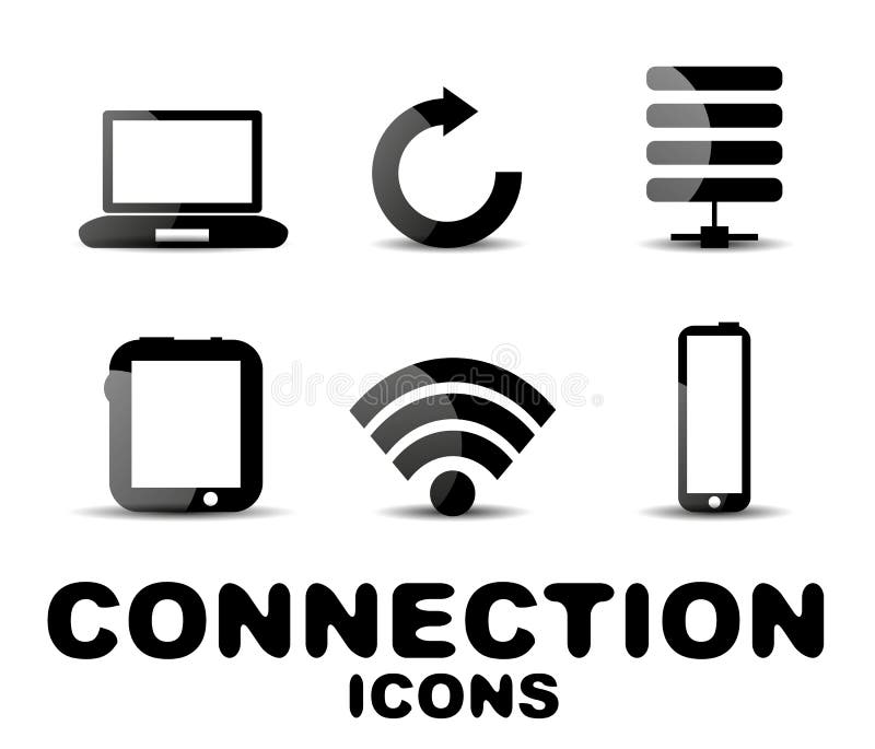 Cloud Connection Glossy Black Icon Set Stock Vector - Illustration of ...