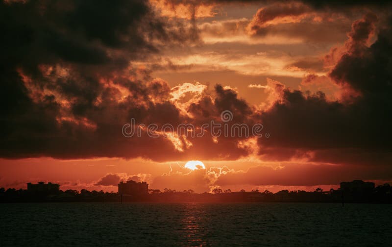 Golden Sunset Over the Bay. Stock Photo - Image of dusk, cloud: 265766920