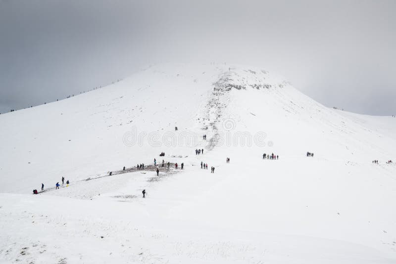 Cloud Covered Winter Landscape of Corn Du Mountain in Brecon Beacons ...