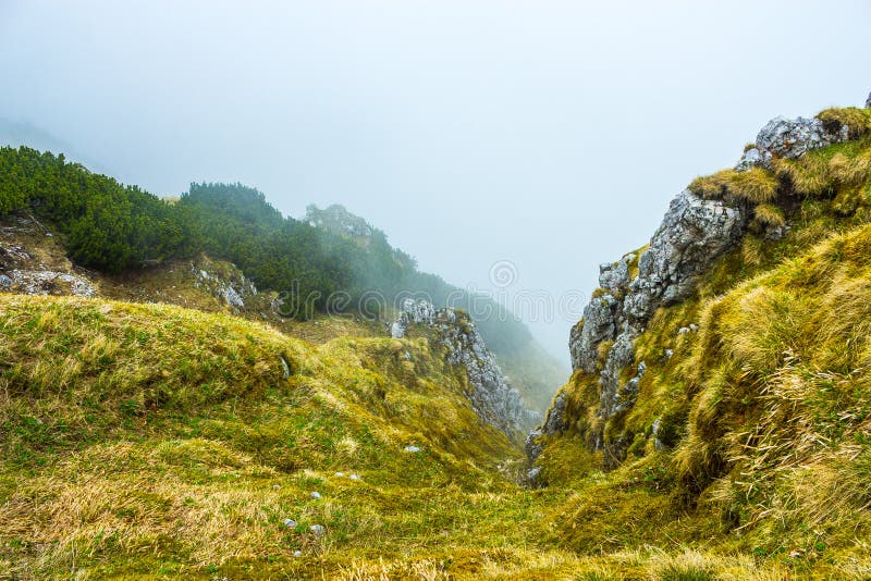 Cloud Covering Green Cliff at High Altitude Stock Image - Image of high ...