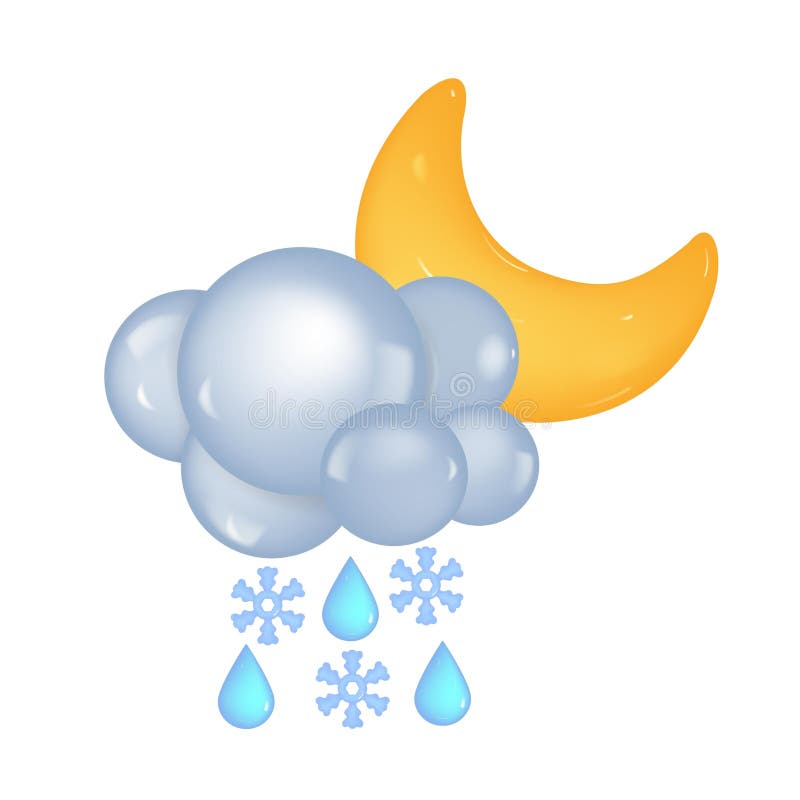 Cloud with Crescent Moon 3D Realistic Weather Icon Isolated Vector ...