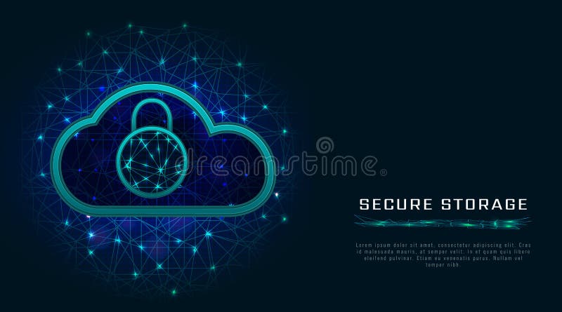 Cloud Cyber Security Concept, Padlock Icon on Abstract Polygonal ...