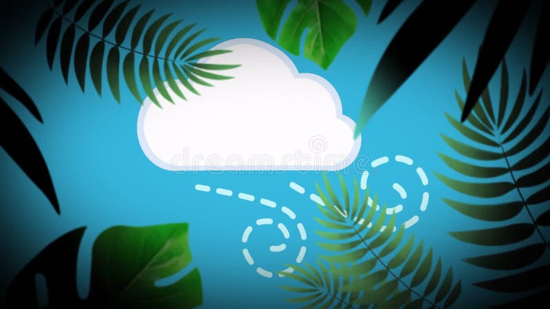 Cloud with Dashed Lines Animation Over Tropical Leaves on Blue ...