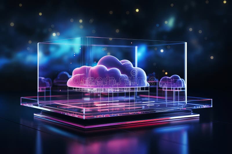Cloud Data Base Technology Concept with Blue and Pink Glowing Neon ...