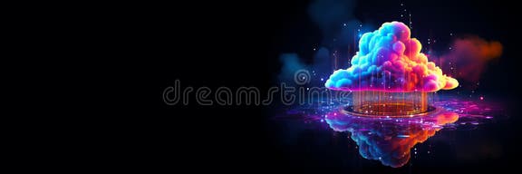 Cloud Data Base Technology Concept with Blue and Pink Glowing Neon ...
