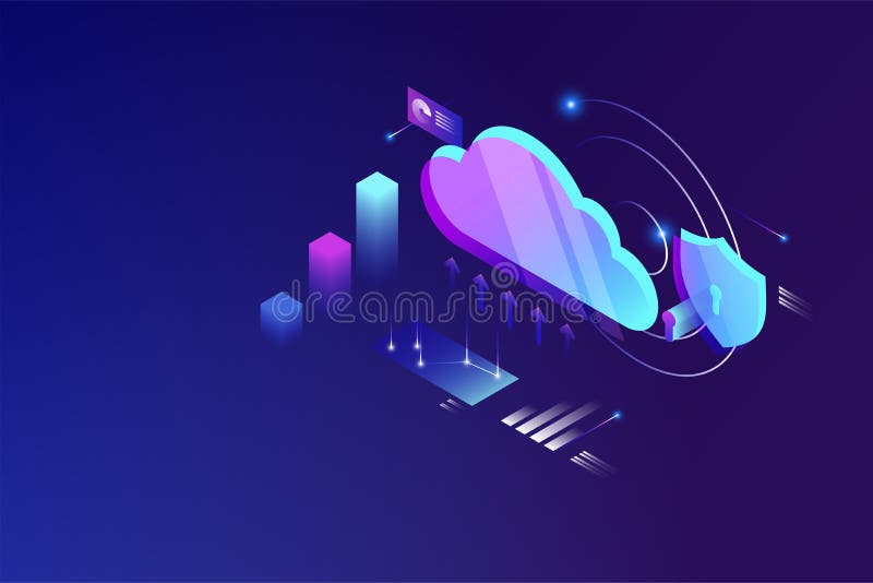Vector of Cloud Data Center, Cloud Computing Technology, Isometric ...