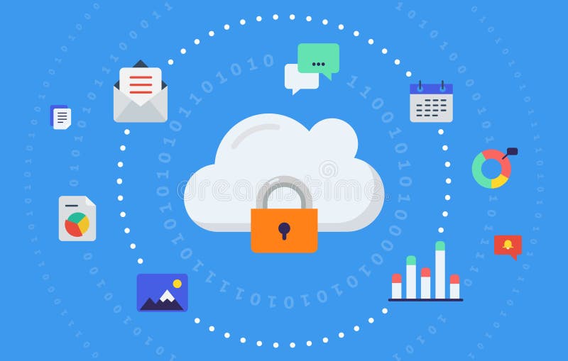 Cloud Data Distribution, Protection and Encryption Stock Illustration ...