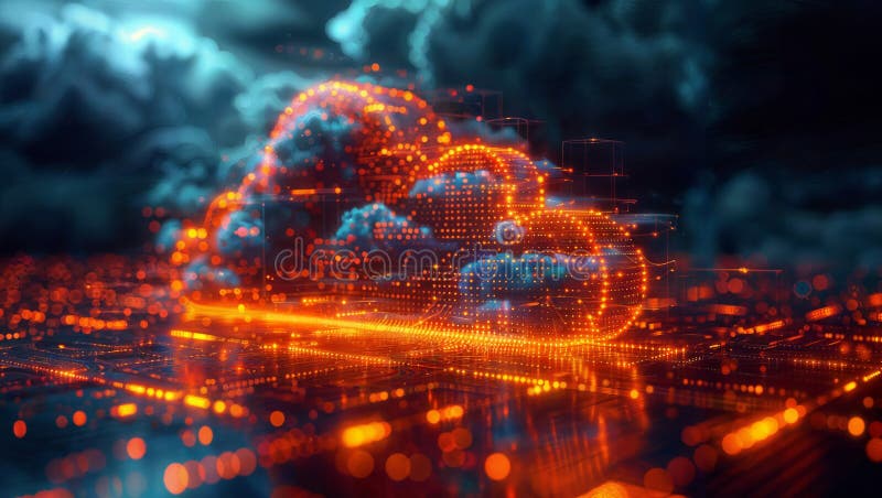 Cloud with Lights: Cyber Data Background, Generative Ai Stock ...