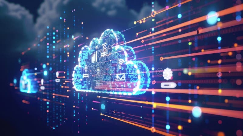 A Cloud with Data Icons and a Database Symbol, Illustrating Cloud-based ... A Cloud with Data Icons and a Database Symbol, Illustrating Cloud-based ...