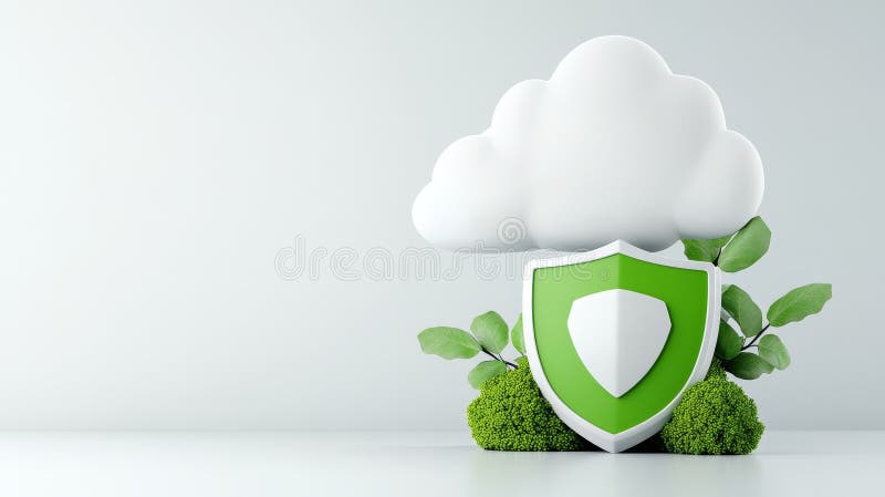 Cloud Data Protection Concept with Green Shield and Foliage Stock Image ...