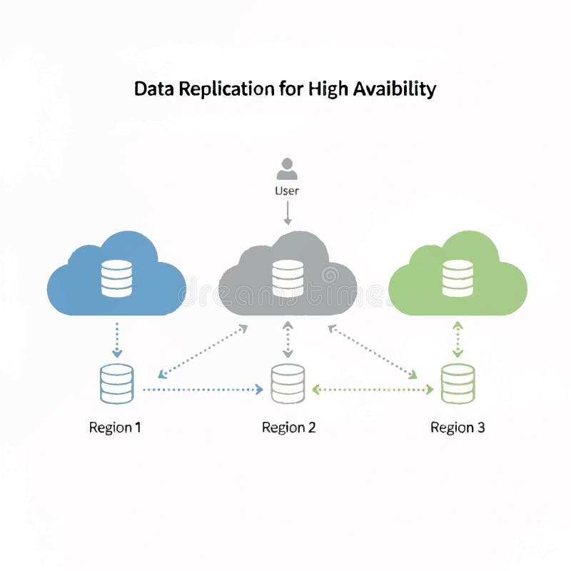 Cloud Data Replication Diagram for Multi Region High Availability and Disaster Recovery Flat ...