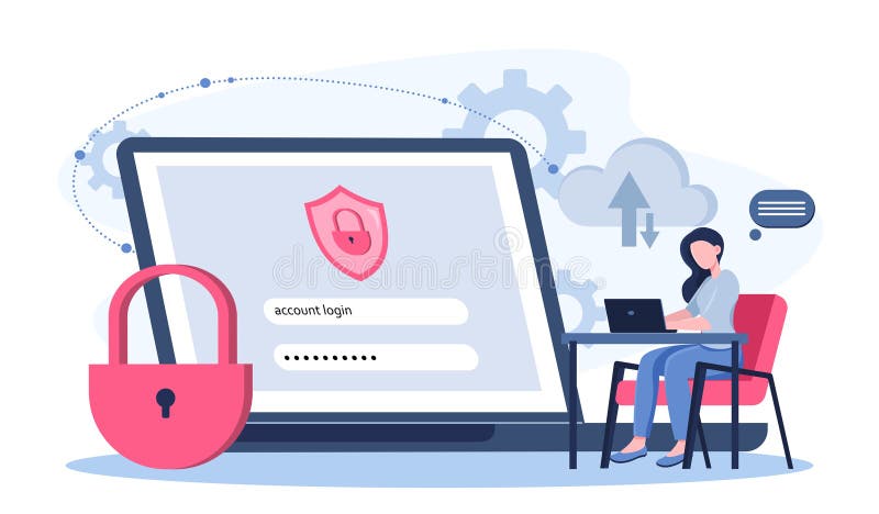 Cloud Data Security. Woman with Laptop Enters Her Username and Password ...