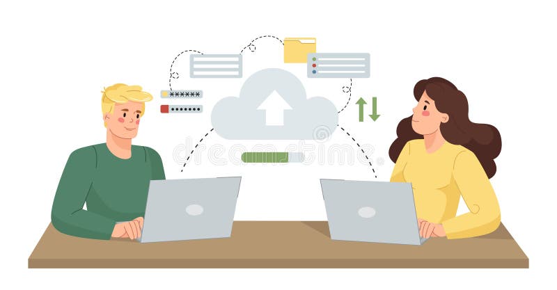 Cloud Data Sharing Concept. Vector Illustration Stock Illustration - Illustration of document ...