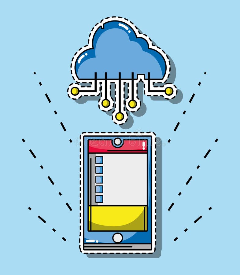 Cloud Data with Smartphone Technology Patches Sticker Stock Vector ...