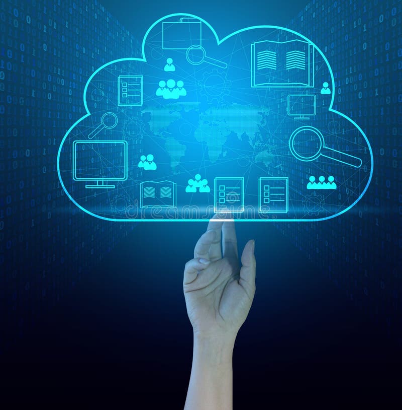 Cloud Data Storage and Businessman`s Hand. Information Exchange and ...
