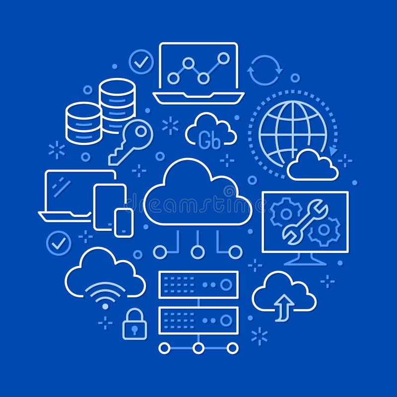 Cloud Data Storage Circle Poster with Line Icons. Database Background ...