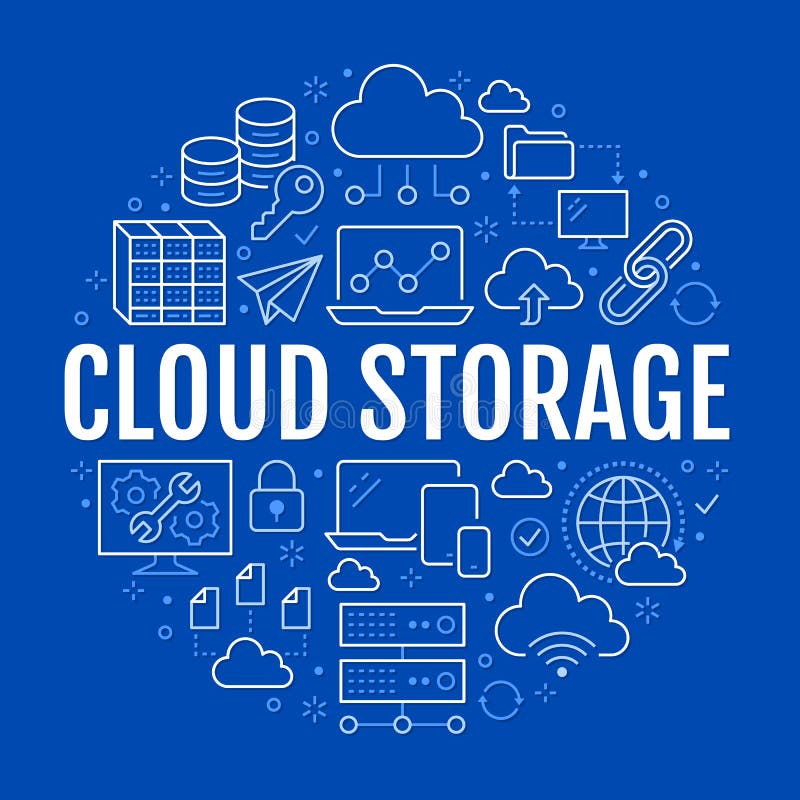 Cloud Data Storage Circle Poster with Line Icons. Database Background ...