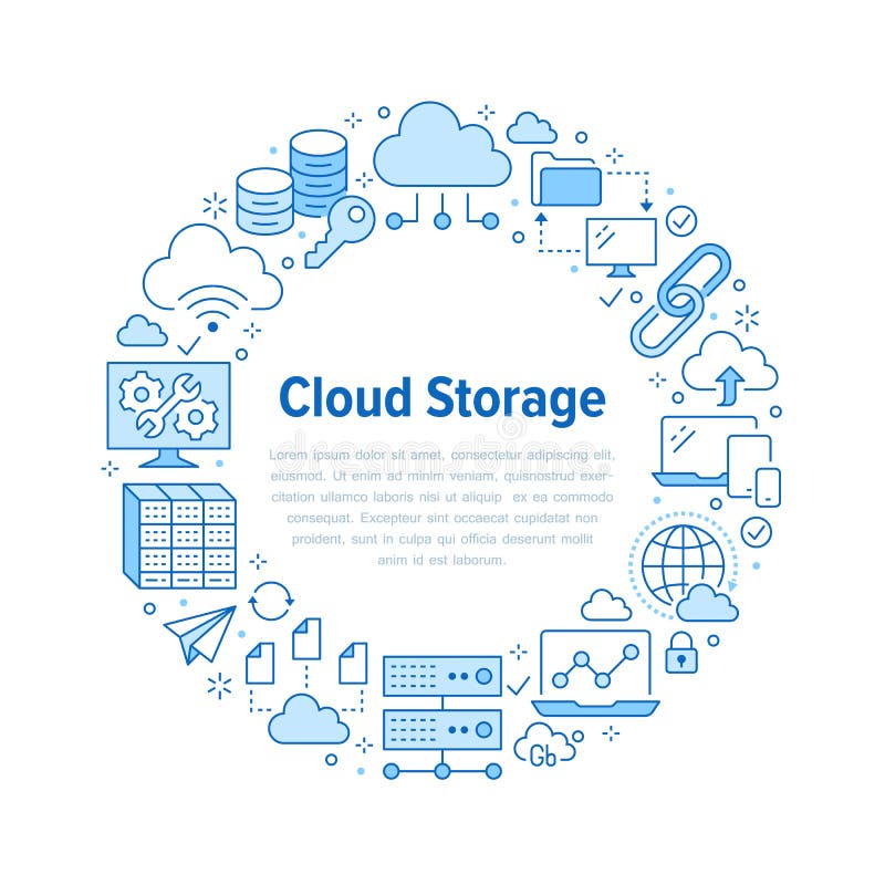 Cloud Data Storage Circle Poster with Line Icons. Database Background ...