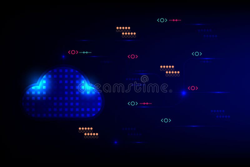 Cloud Data Storage Concept. Cloud Computing with Transfer Line in ...