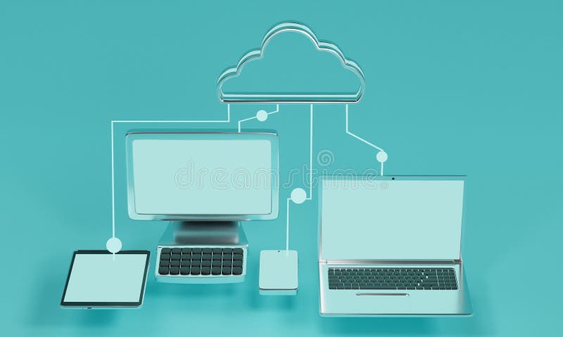 Cloud Data Storage Concept with Connected Devices. 3d Rendering Stock ...