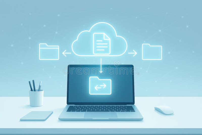Cloud Data Storage Laptop File Transfer Technology Stock Illustration - Illustration of security ...