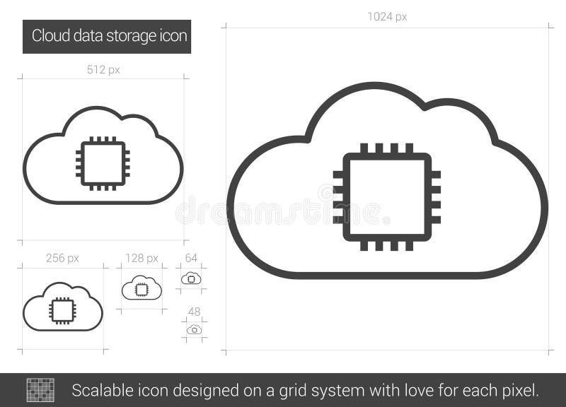 Cloud Data Storage Line Icon Stock Vector Illustration Of Multimedia