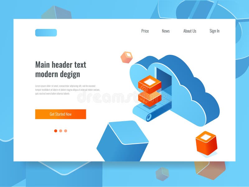 Cloud Data Storage, Remote Server Room, Cloud with Conveyor and Data Block, Solve Access ...