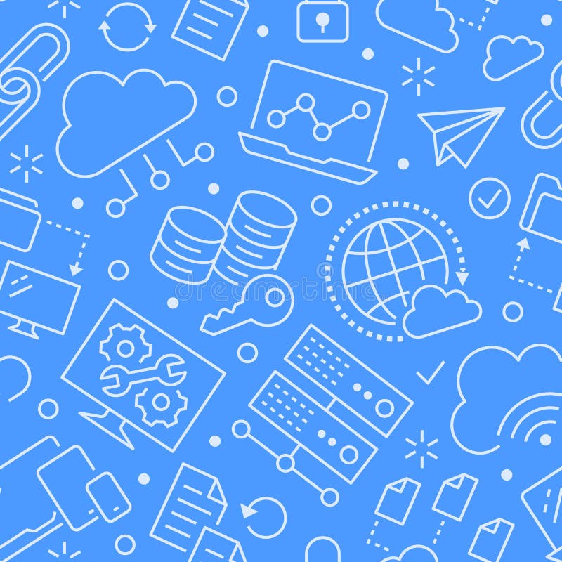 Cloud Data Storage Seamless Pattern with Line Icons. Database ...