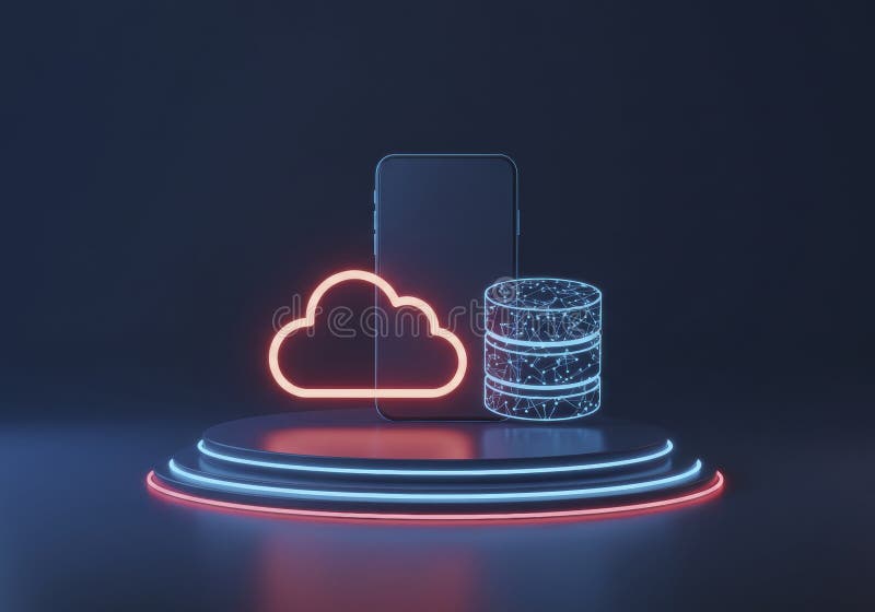 Cloud Data Storage with Smartphone Technology Concept Stock Illustration - Illustration of round ...