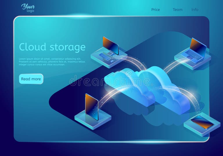 Cloud Data Storage Web Page Template. Isometric Vector Illustration ...