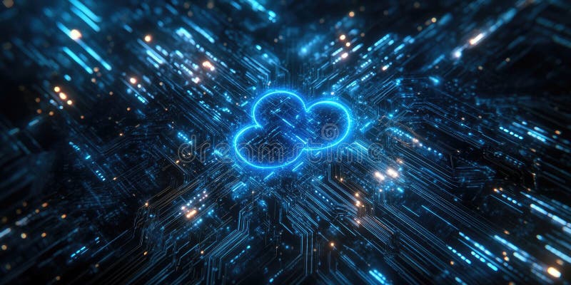 Cloud Data Stream: Glowing Symbol Amidst High-Speed Data Transfer Lines ...